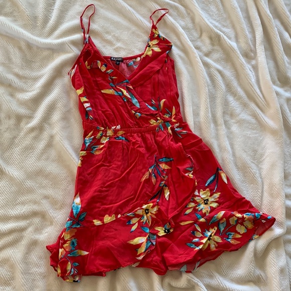 Express | Dresses | Red Mini Floral Dress | Poshmark